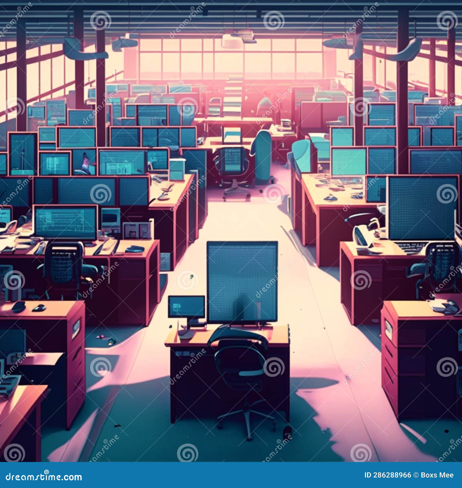 3d Render of Modern Office Interior with Computer Monitors and ...