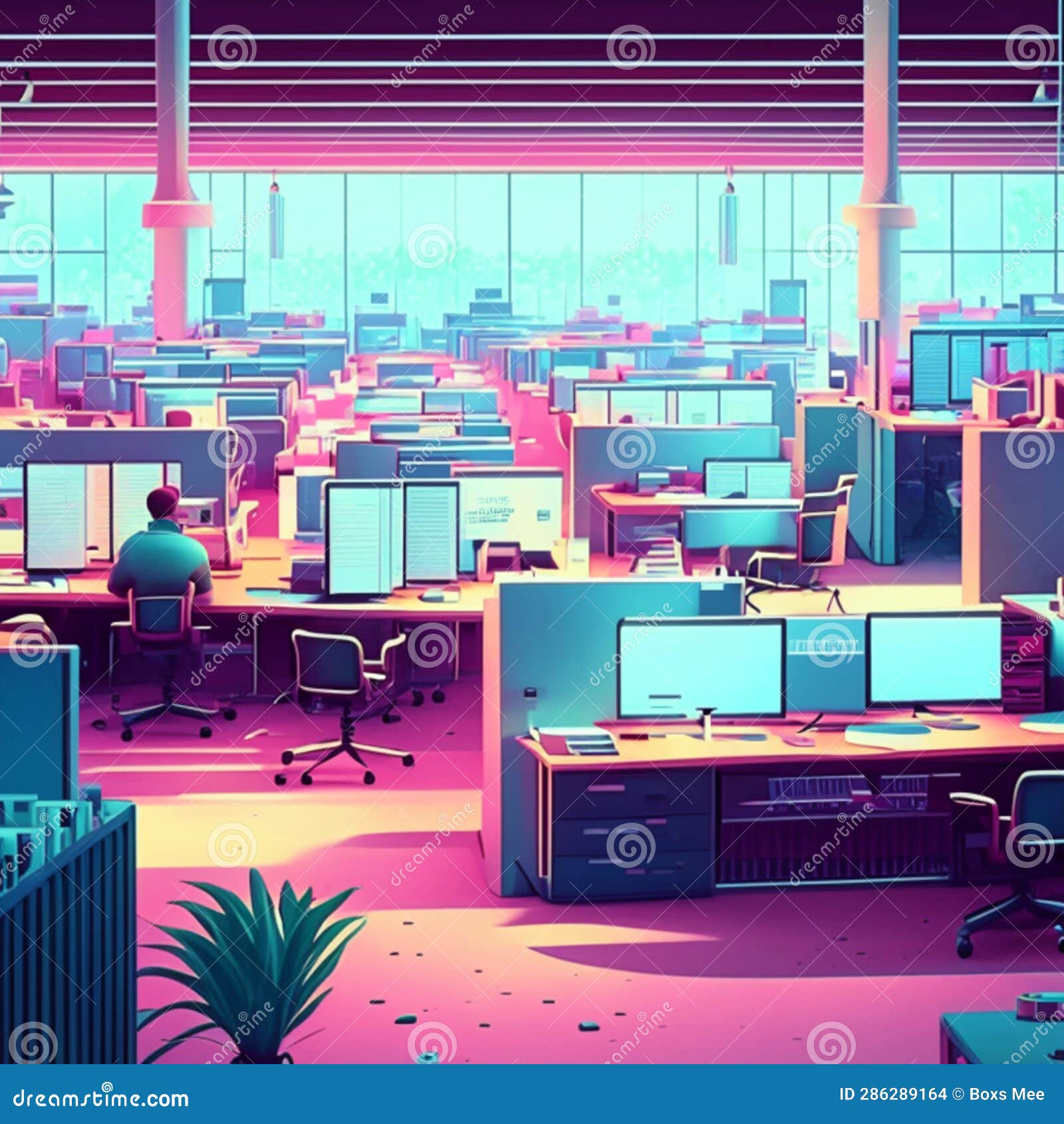 3d Render of Modern Office Interior with Computers and Monitors on Desk ...