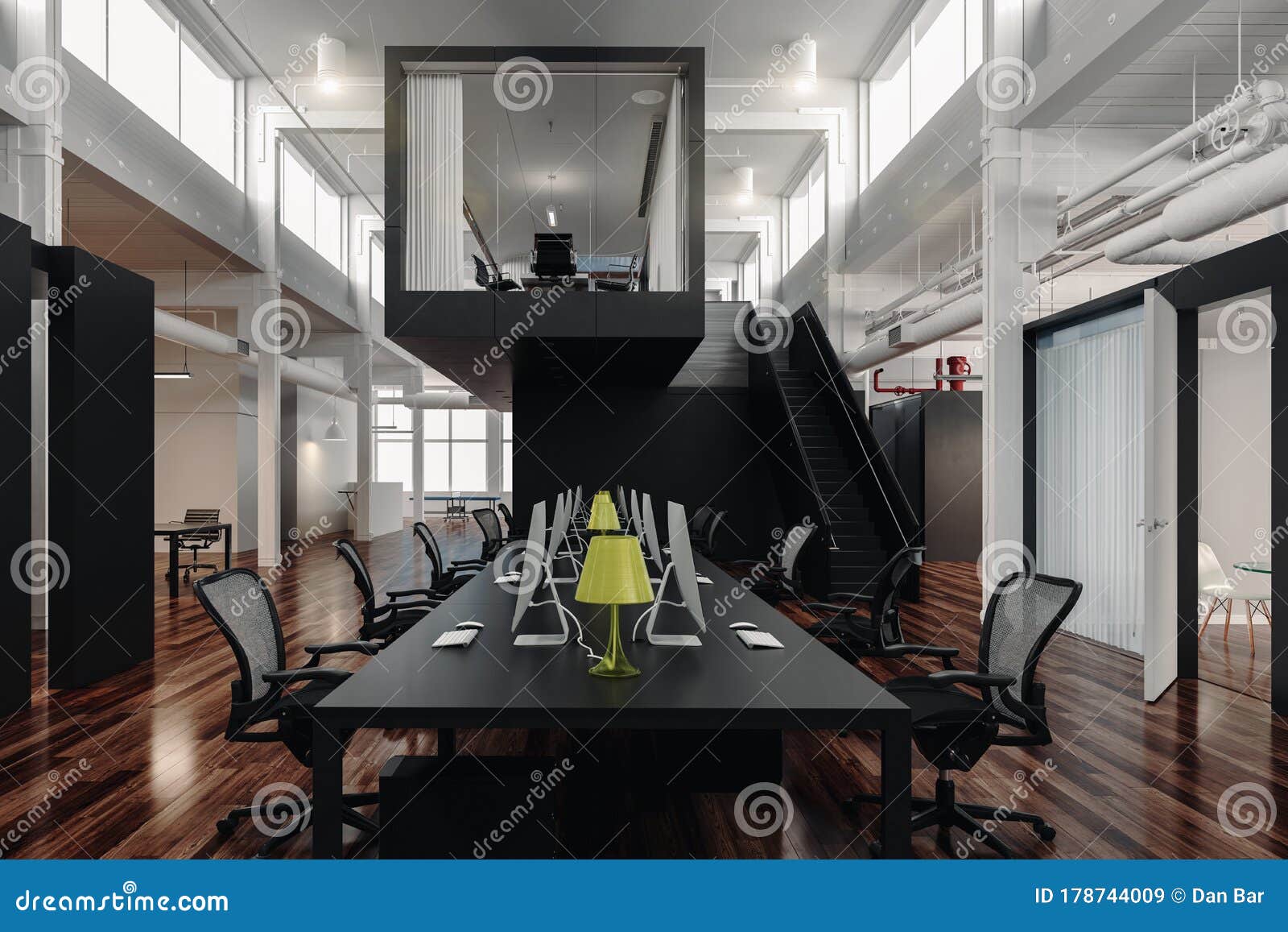 3d Render of Modern Office Interior Space Stock Illustration ...