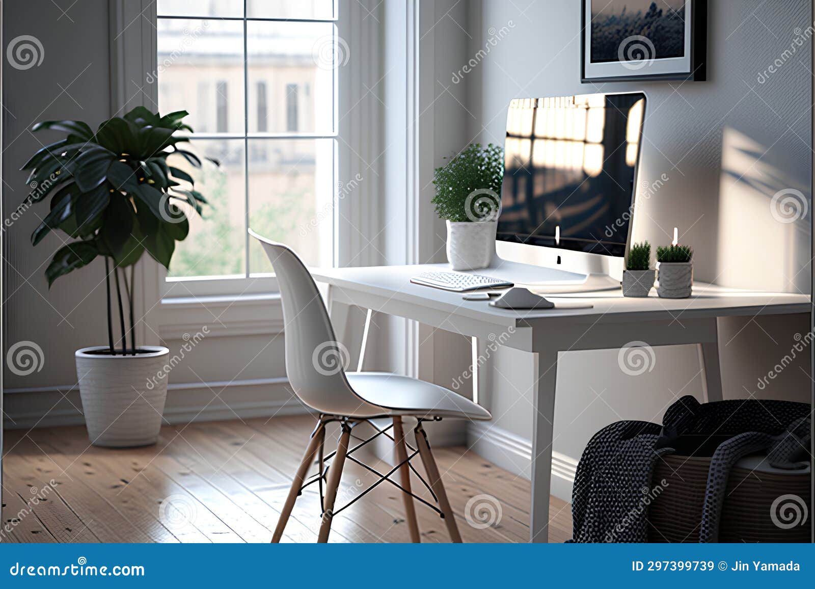 3d Render of a Modern Office Interior. Workplace with Computer Stock ...