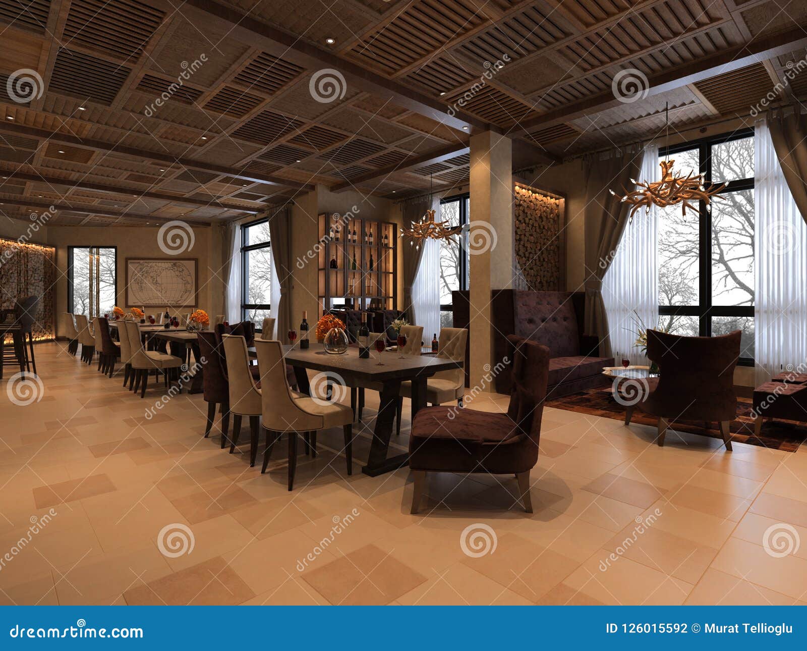 3d render of cafetaria stock illustration. Illustration of architecture ...