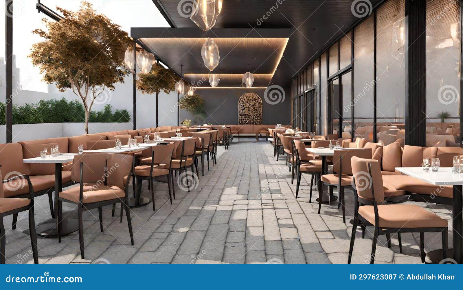 3d Render Modern Restaurant Cafe Stock Illustration - Illustration of ...