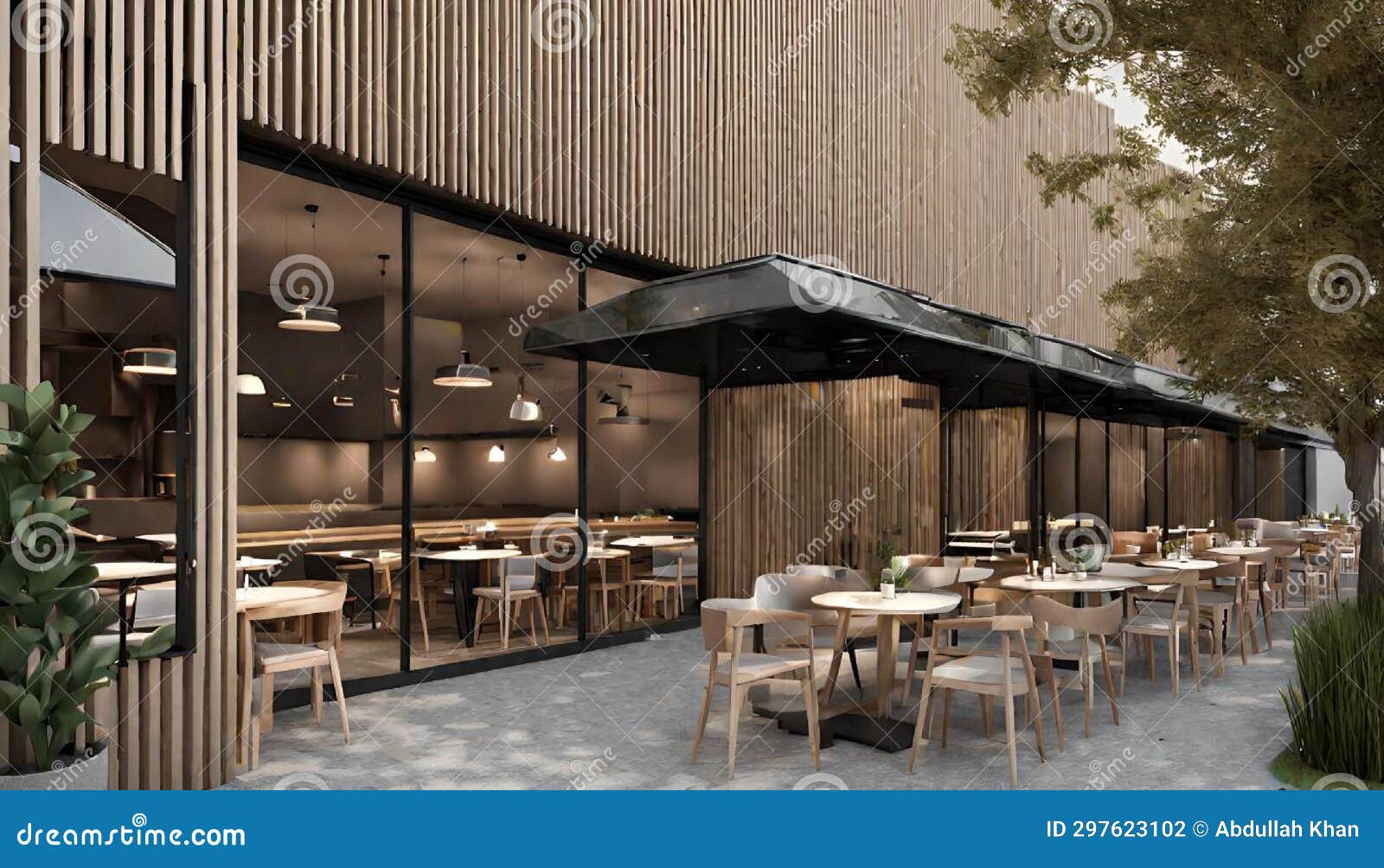 3d Render Modern Restaurant Cafe Stock Illustration - Illustration of ...