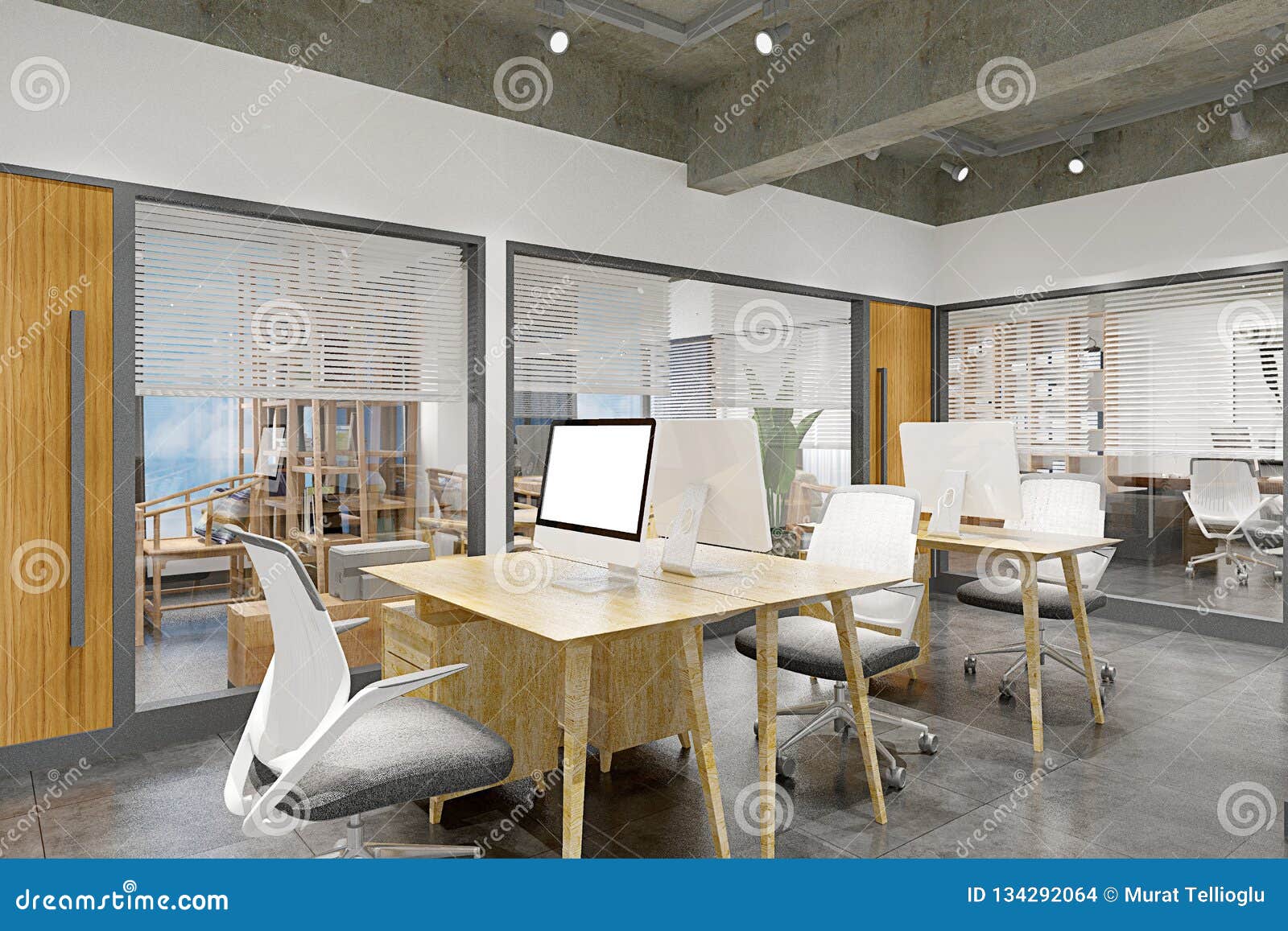 3d render modern office stock illustration. Illustration of glass ...
