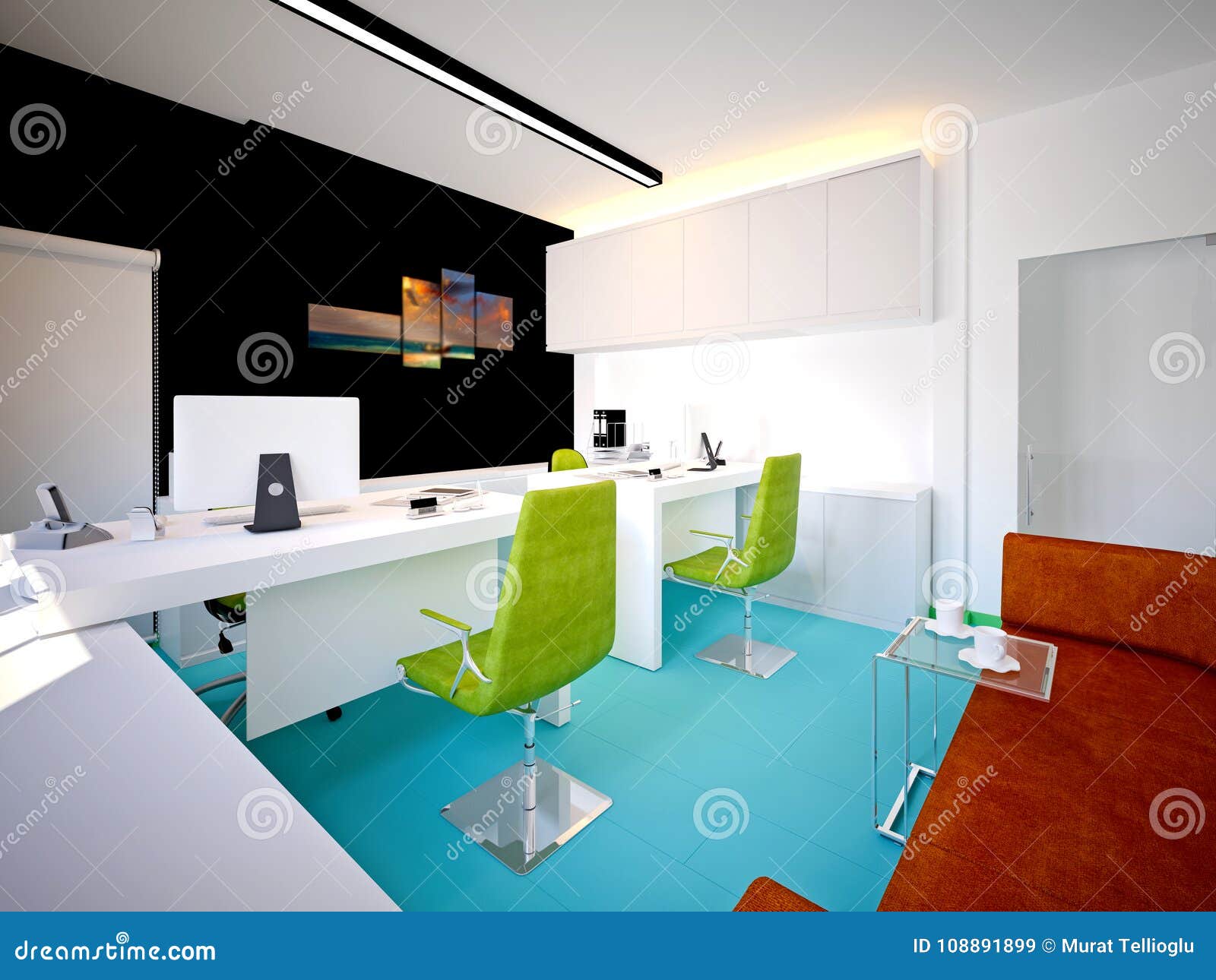 3d Render of Modern Working Room Stock Illustration - Illustration of ...