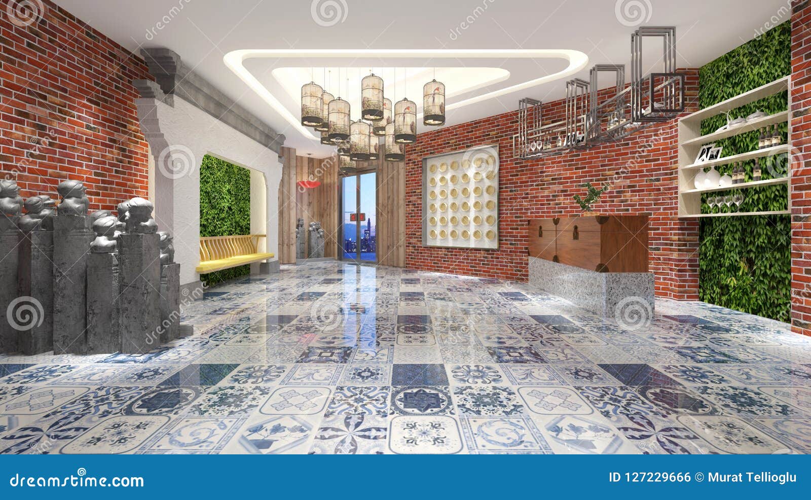 3d render of hotel lobby stock illustration. Illustration of fashion ...