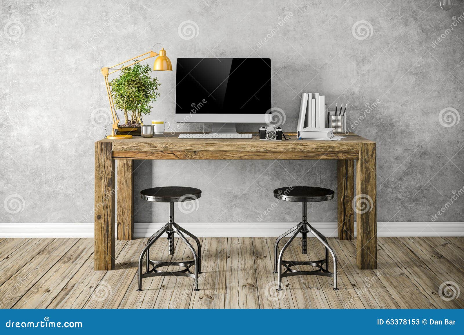 3d Render of Modern Workplace Setup Stock Illustration - Illustration ...