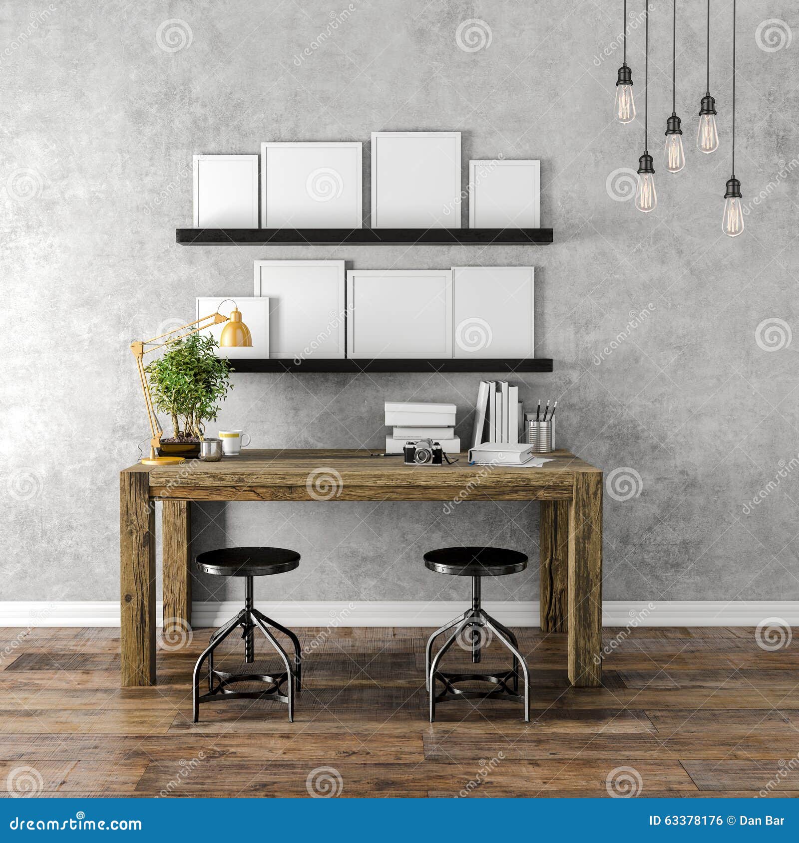 3d Render of Modern Workplace Setup Stock Illustration - Illustration ...