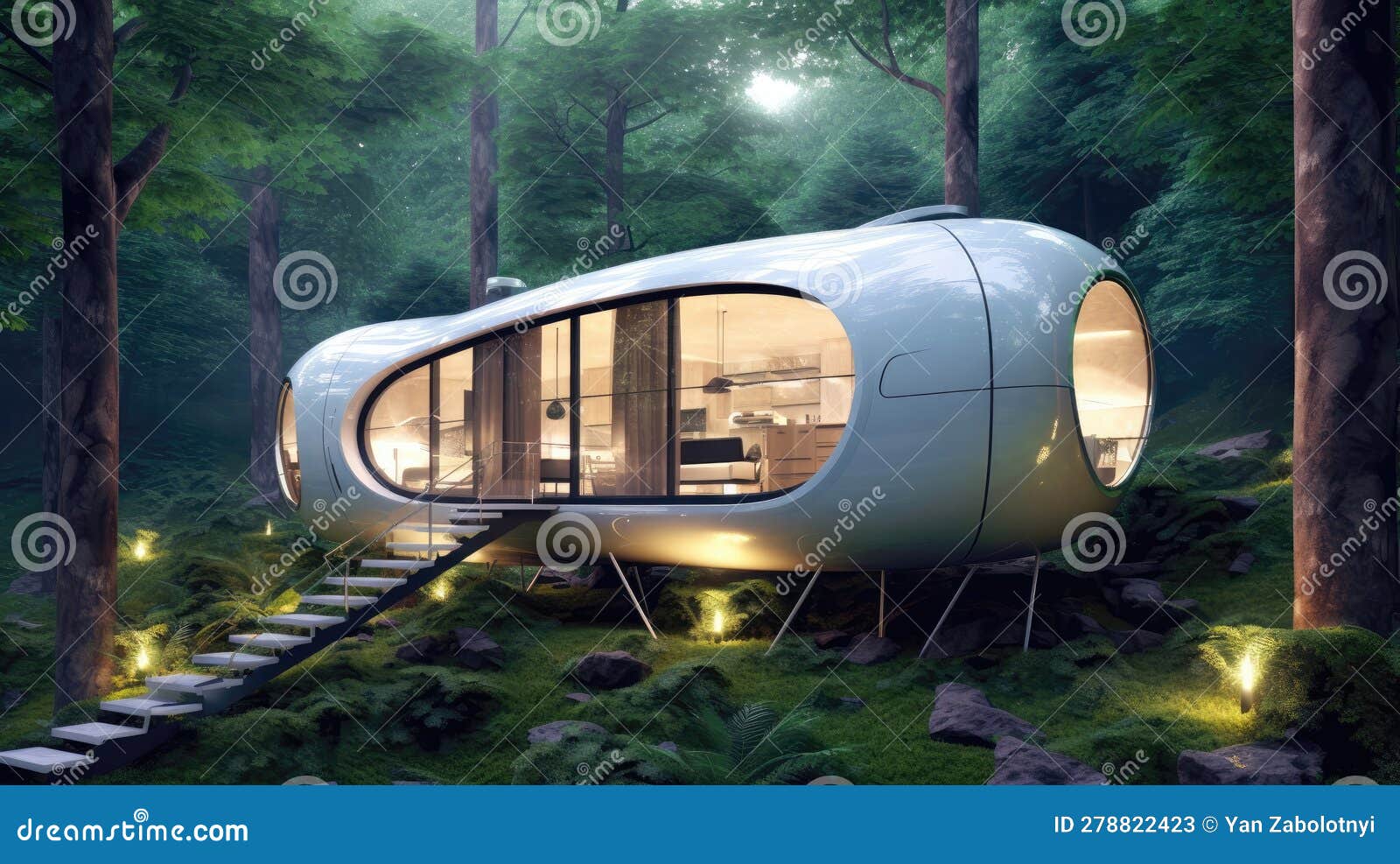 3D Render Modular Pod Home with Selfsustaining Systems. Generative AI ...