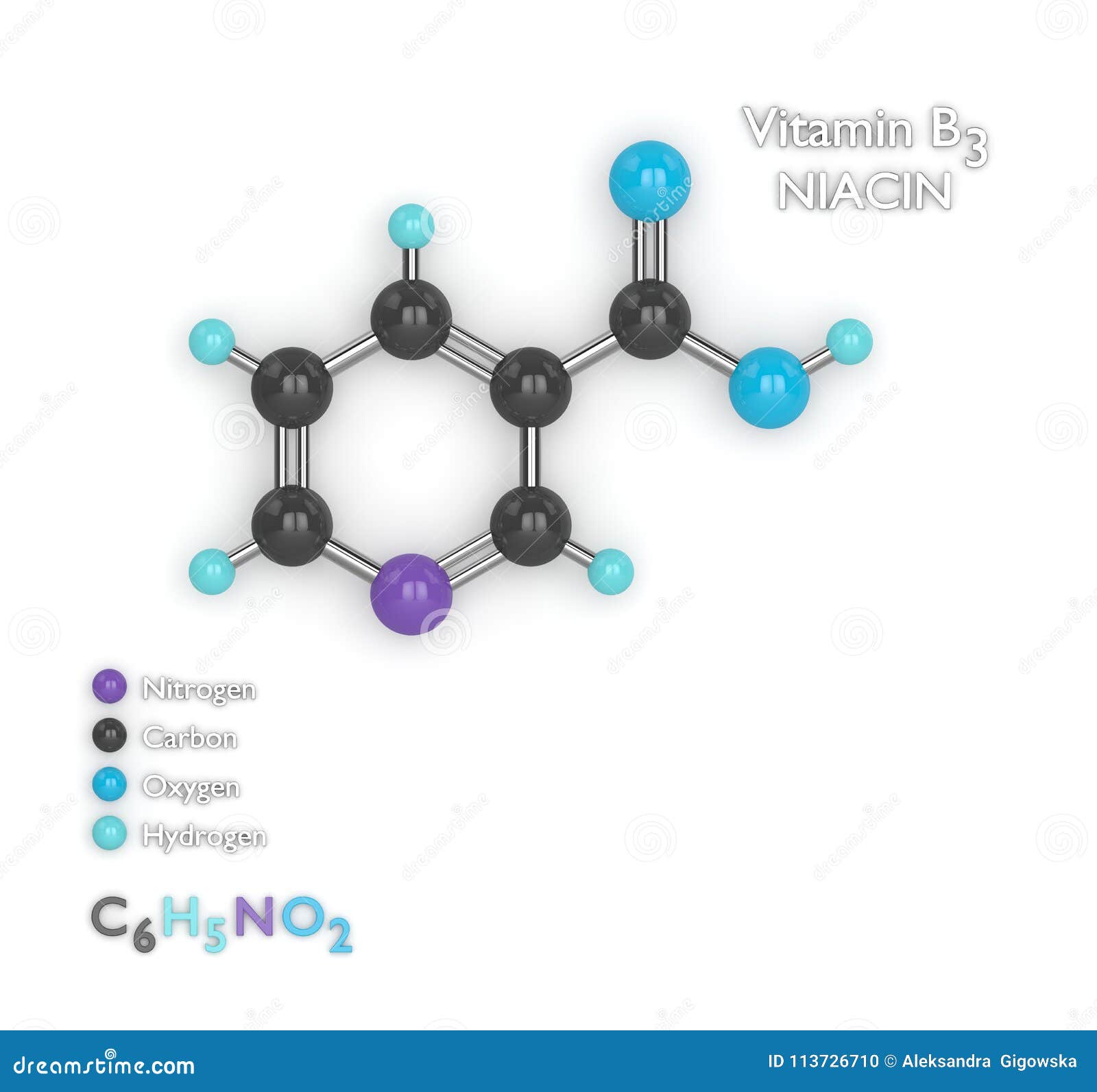 3d Render of Molecular Model and Formula of Vitamin B3 Stock ...