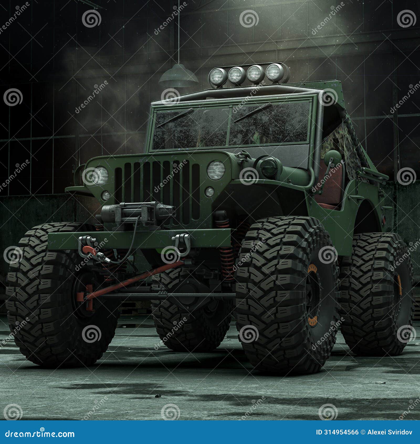 3d Render of a Monster Car on Big Wheels All-terrain Stock Illustration ...