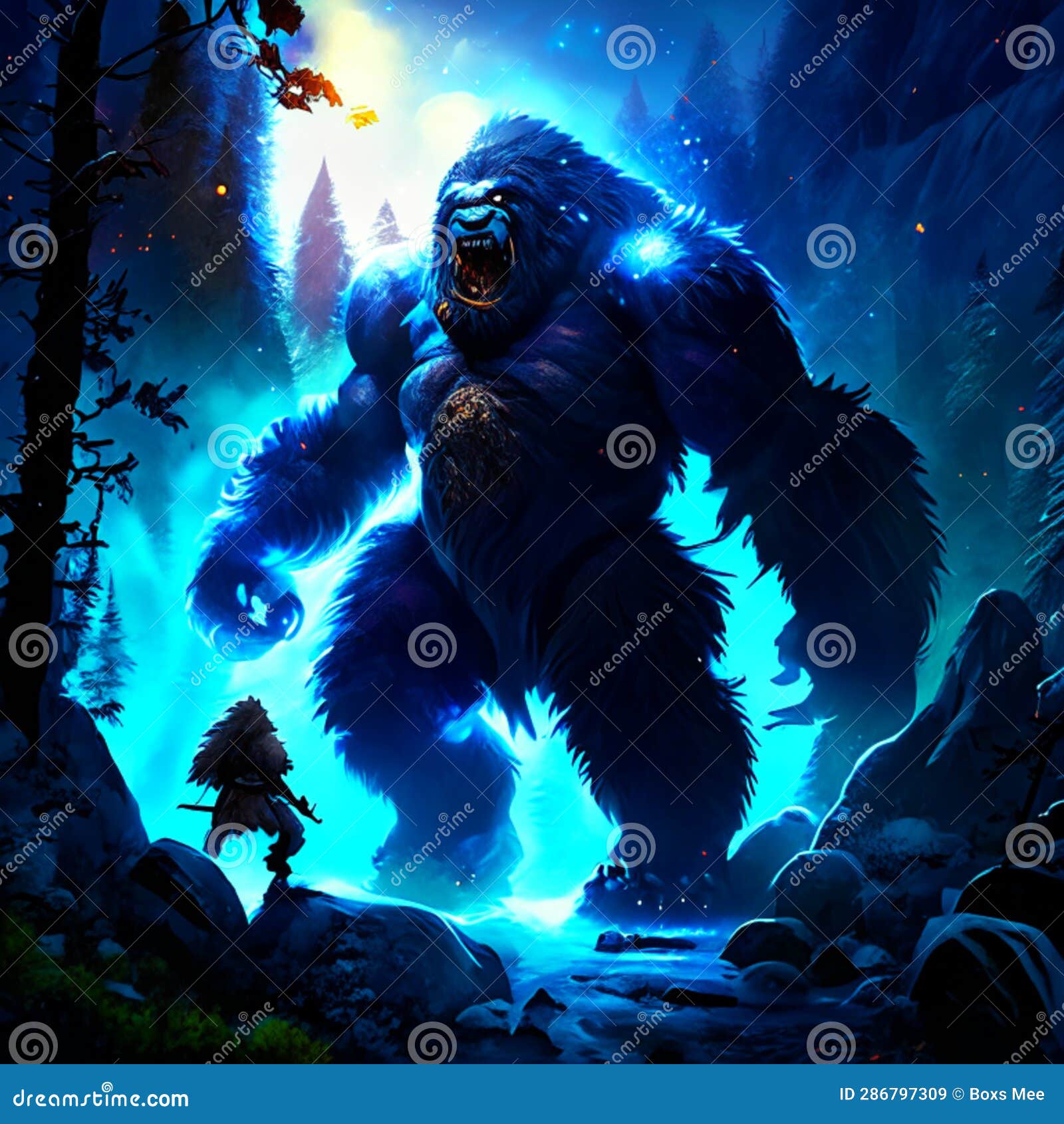 A 3d Render of a Monster in a Dark Forest with a Glowing Background ...