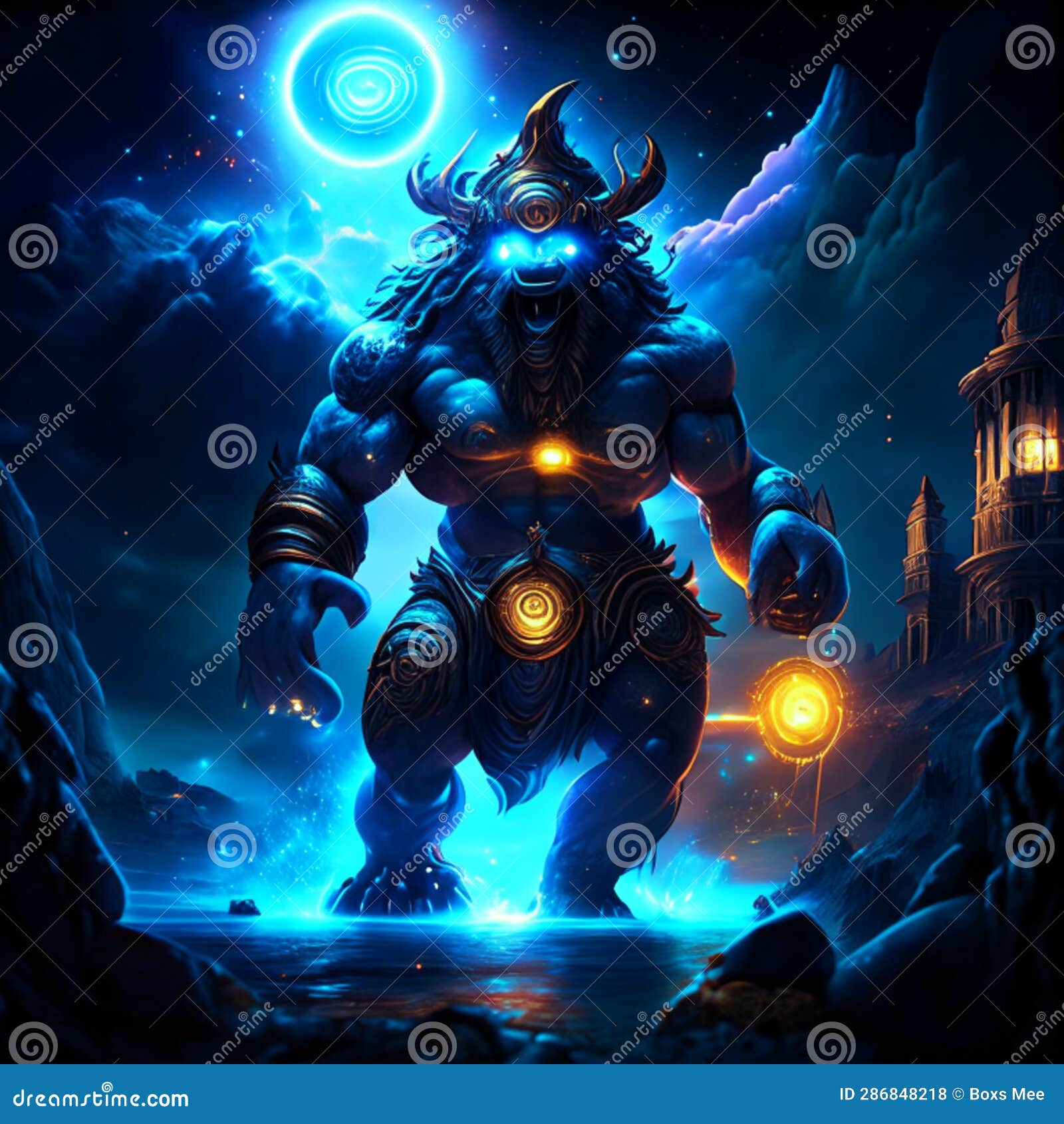 3D Render of a Monster in Front of a Full Moon at Night Generative AI ...