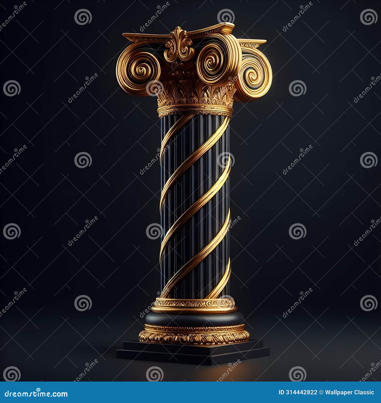 3D Render Moulding Column Luxury Golden Black Ai Generator Stock ...