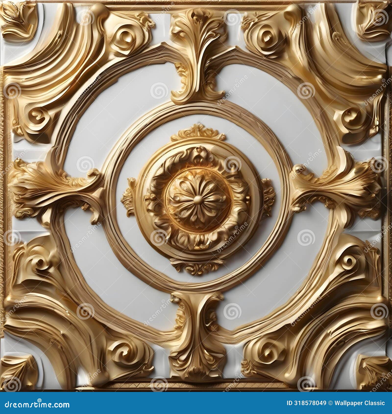 3d Render Moulding Wall Panel Ceiling Gold and White Stock Illustration ...