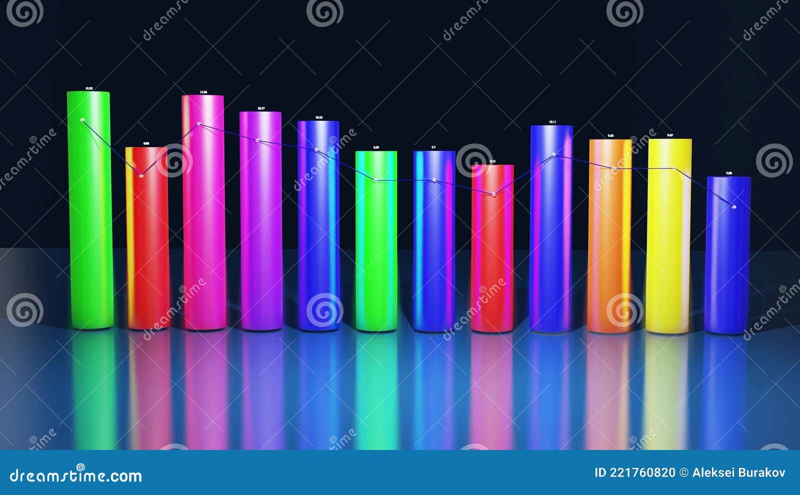 3d Render. Multicolor Bars, Counters and Graph Stock Illustration ...