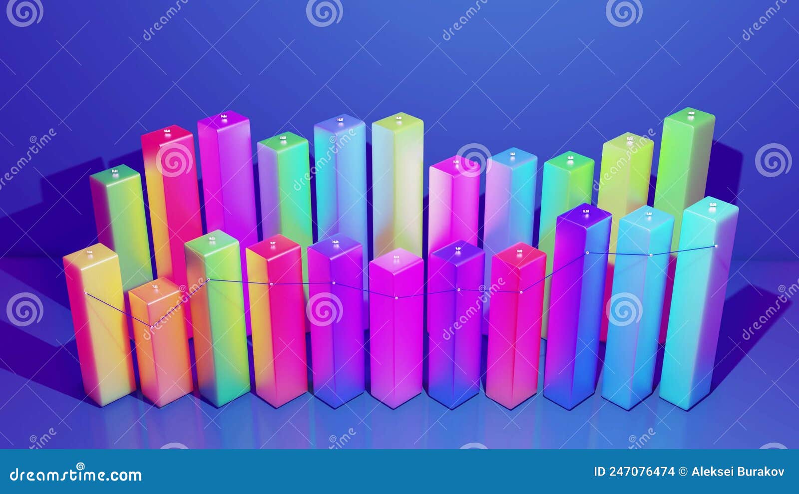 3d Render. Multicolor Bars, Counters and Graph Stock Illustration ...