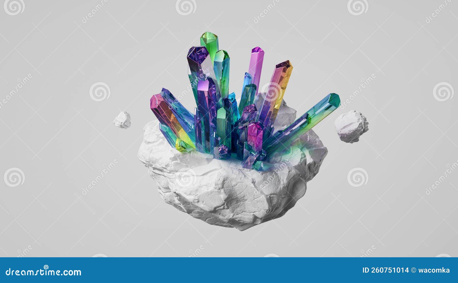 3d Render, Multicolor Crystals Growing on White Rock, Chalk Stone ...