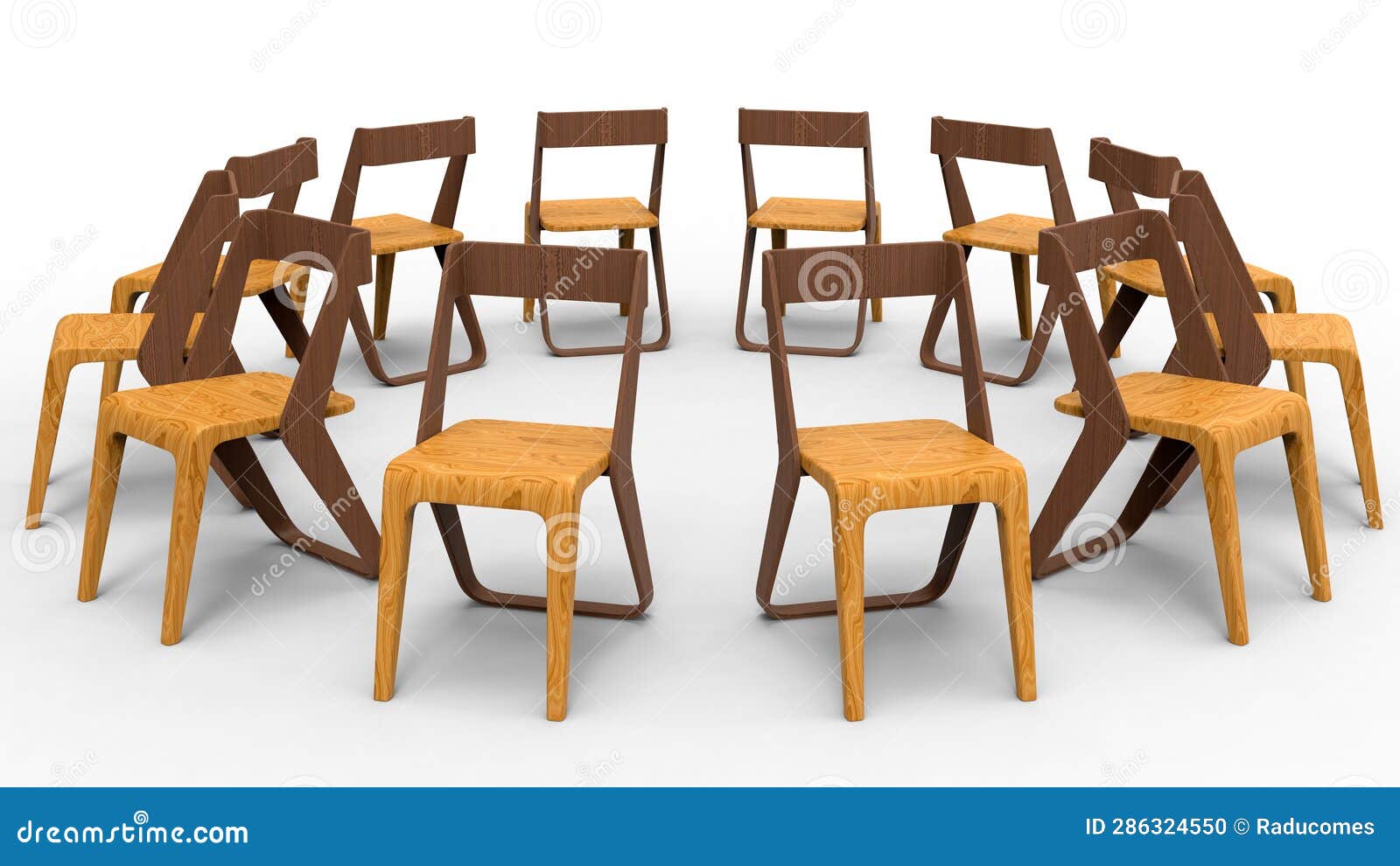 3D Render of Multiple Chairs Positioned Back To Back in a Circle Stock ...