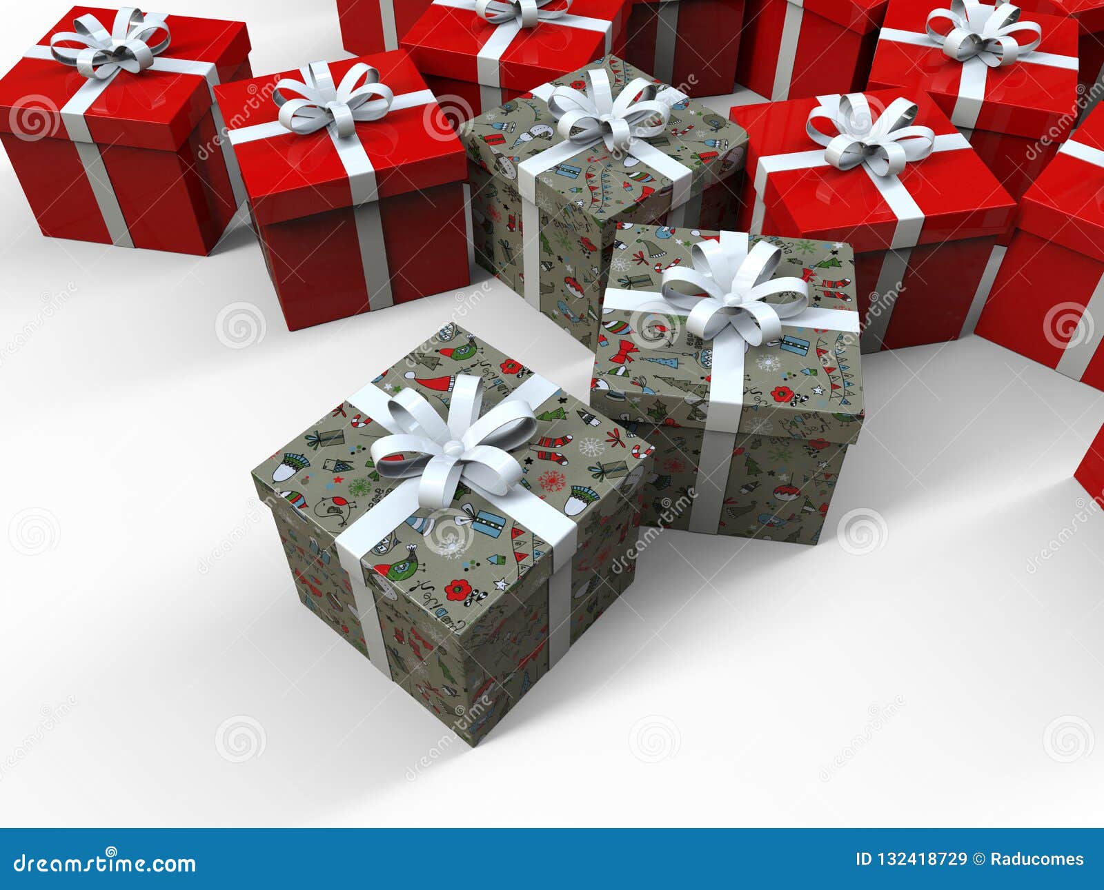 3D Render - Multiple Wrapped Presents within a Group Stock Illustration ...