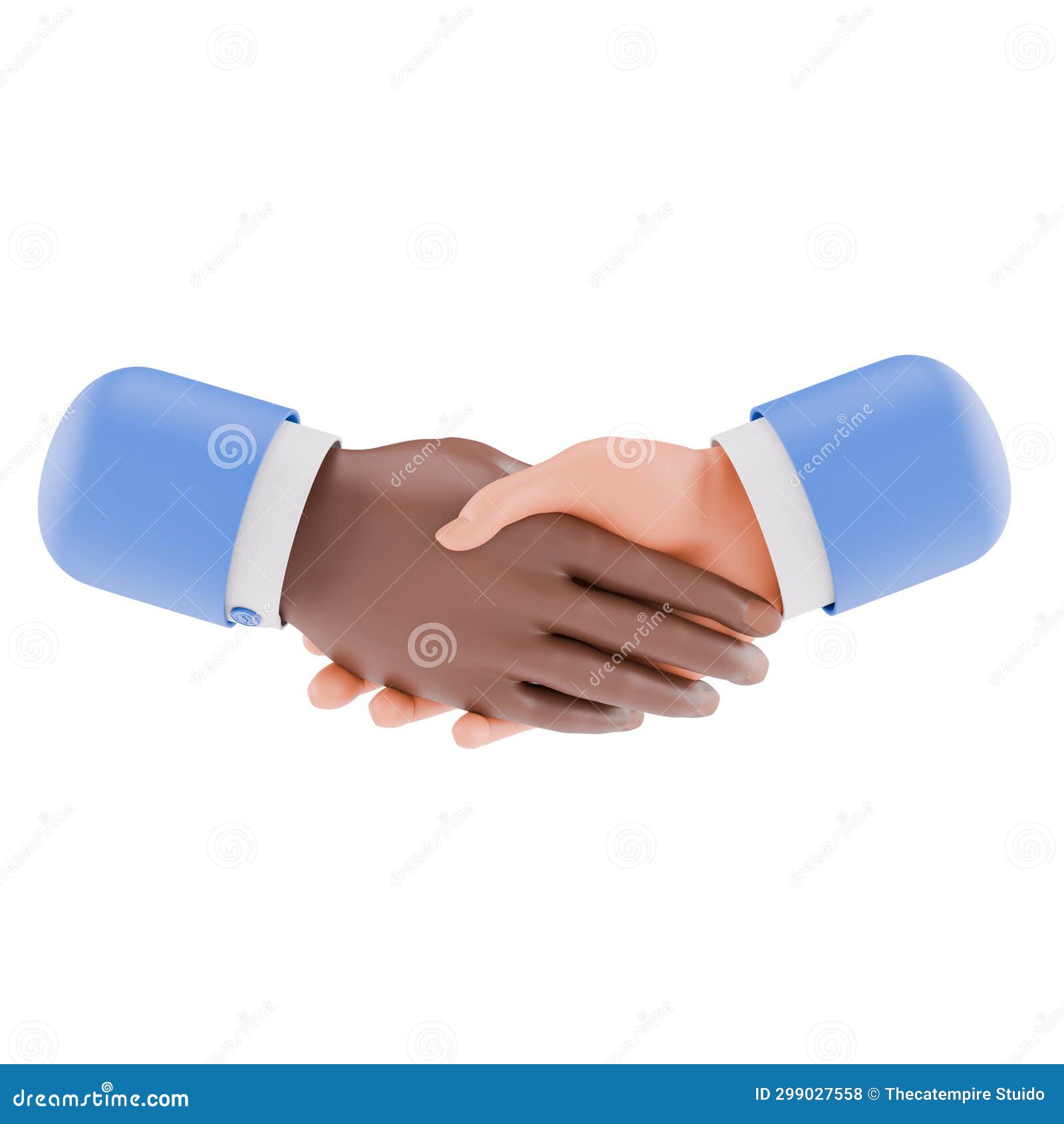 3D Render of Multiracial Handshake with Blue Sleeves Stock Illustration ...