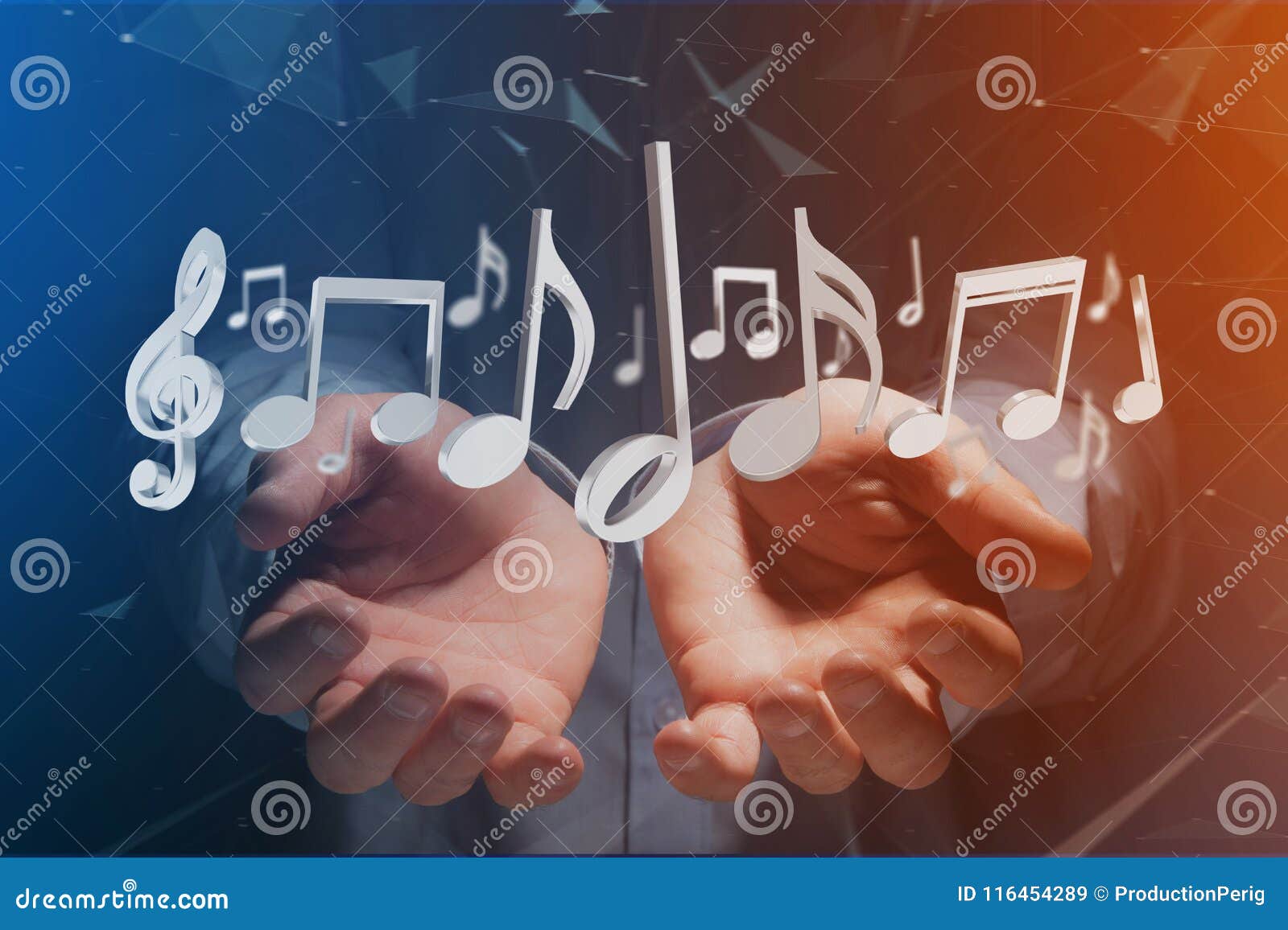 3d Render Music Notes on a Futuristic Interface Stock Illustration ...