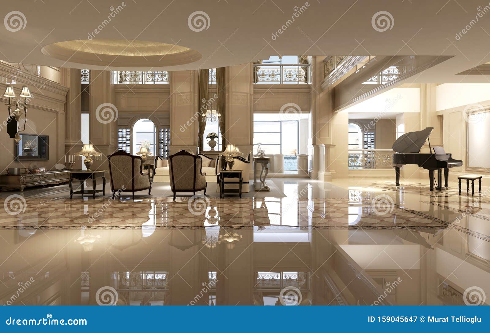 3d Render of Neo Classic Living Room Stock Illustration - Illustration ...