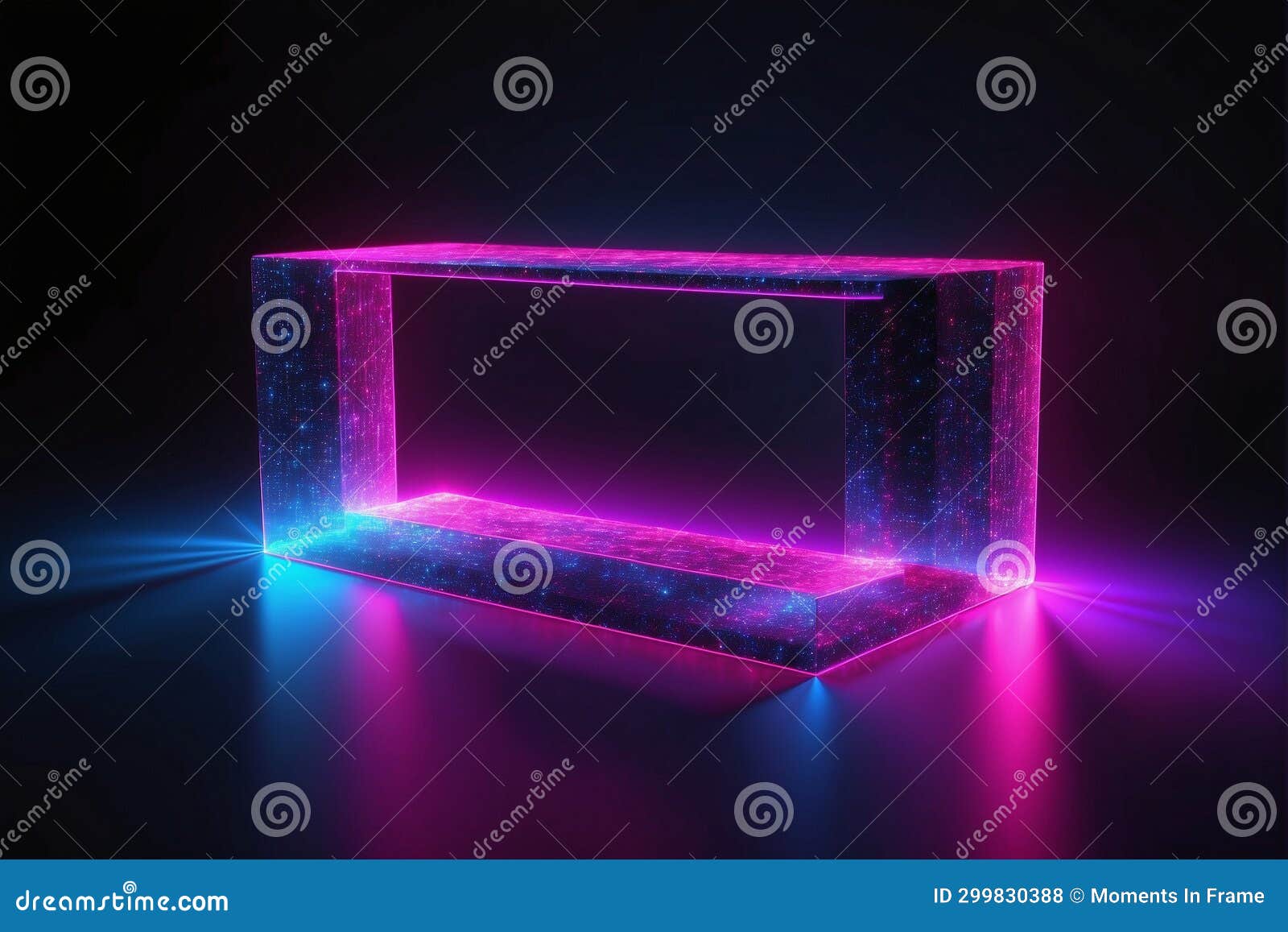 3d Render Neon Abstract Background Glowing Neon Square Box on Dark ...