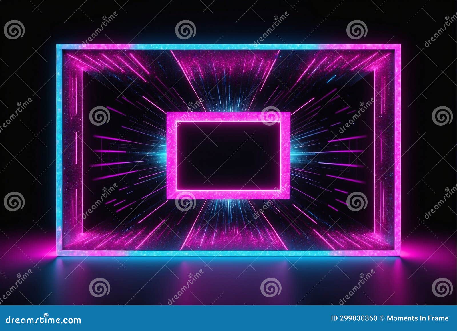 3d Render Neon Abstract Background Glowing Neon Square Frame Stock ...