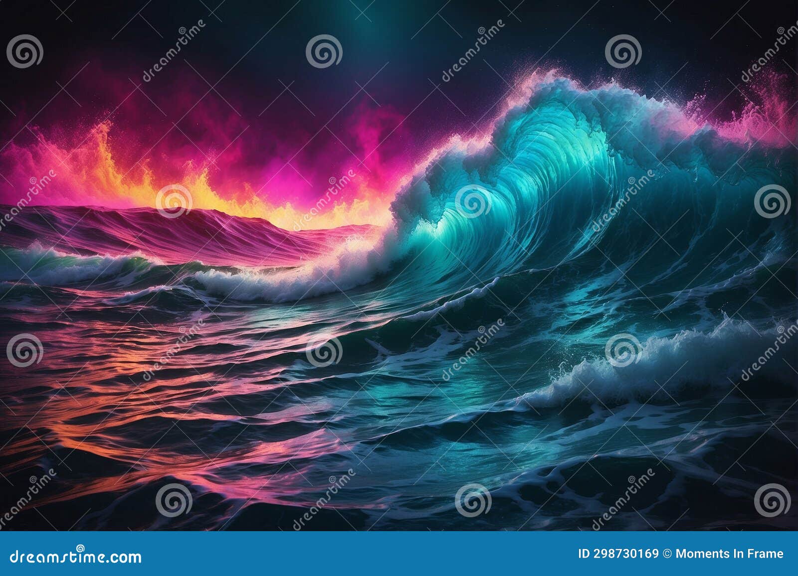 3d Render Neon Abstract Background Neon Ocean Wave Stock Illustration ...