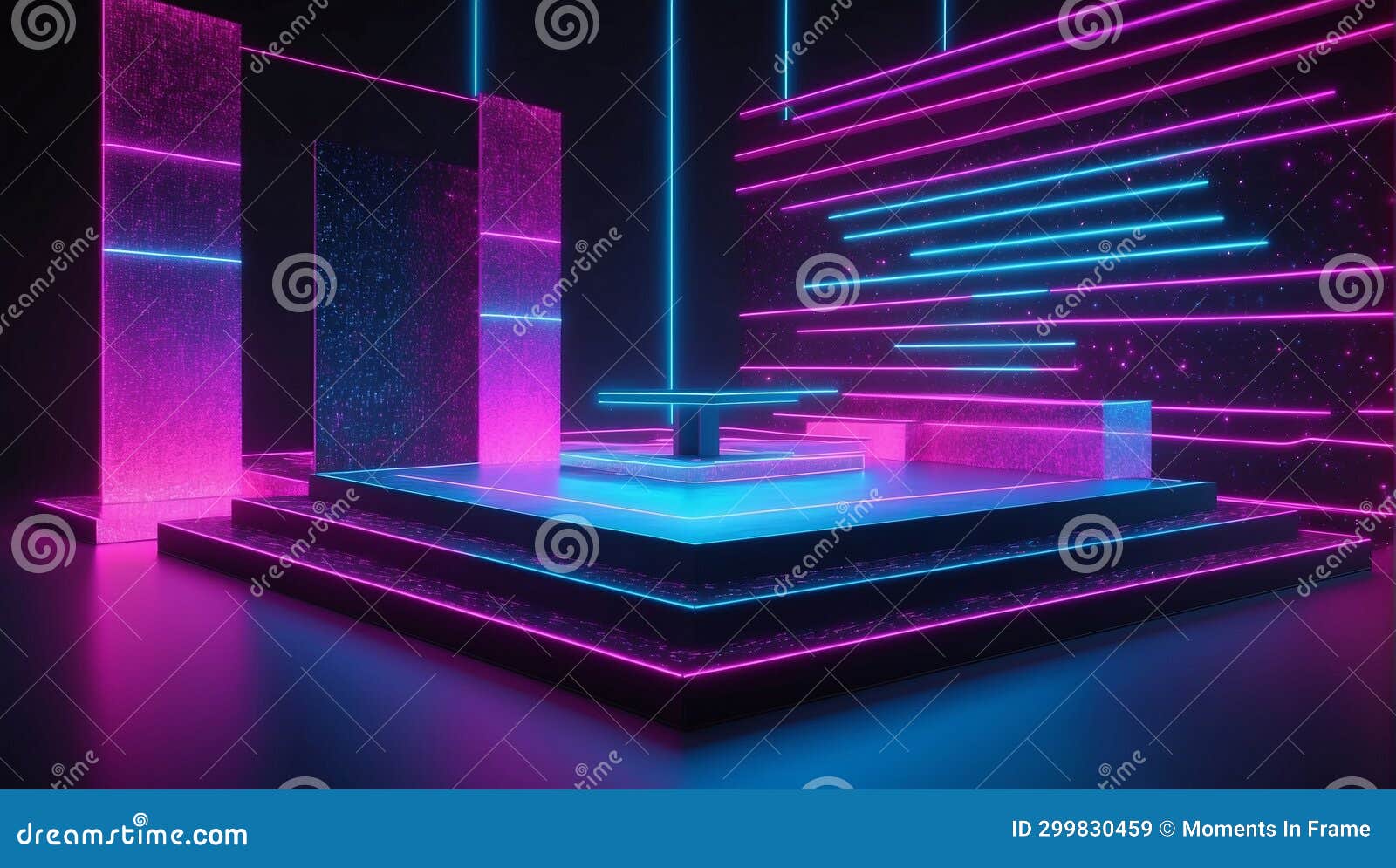 3d Render, Neon Abstract Background Showcase Platform Mockup with Neon ...
