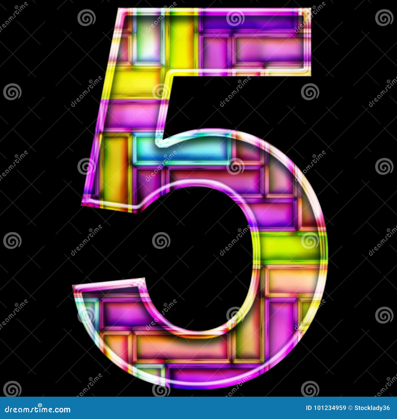 3D Render of Neon Bricks Number 5 Stock Illustration - Illustration of ...