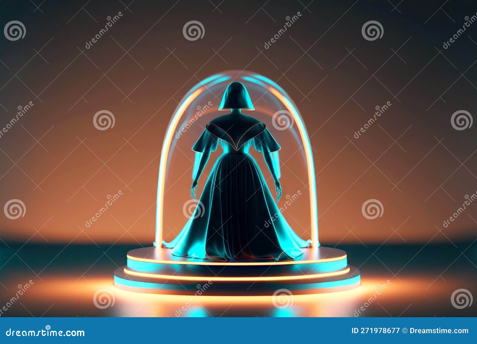 3d Render Neon Dome Shaped Figure Standing on Table Stock Illustration ...