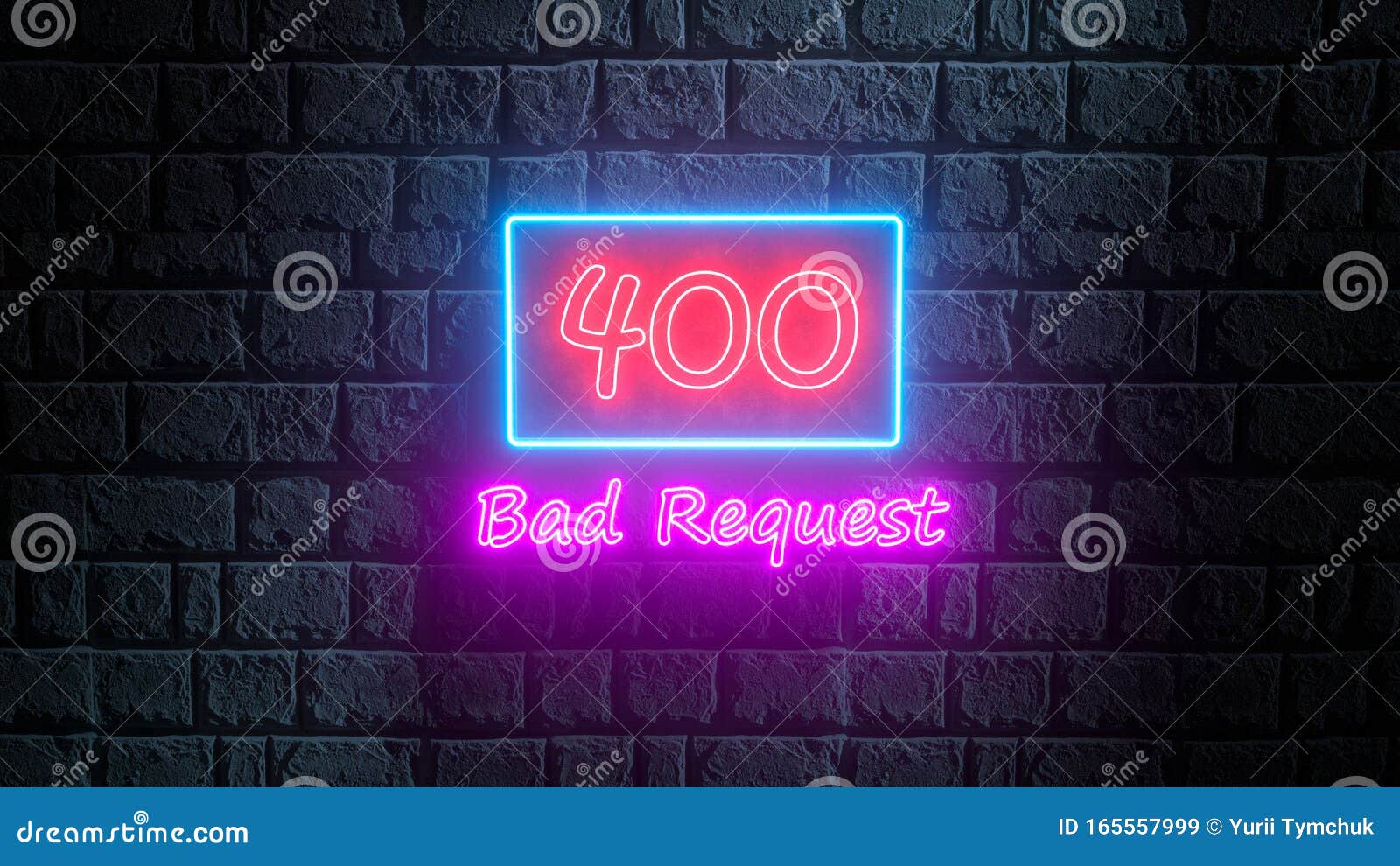 3d Render of Neon Error 400 Bad Request on the Brick Wall at Night ...