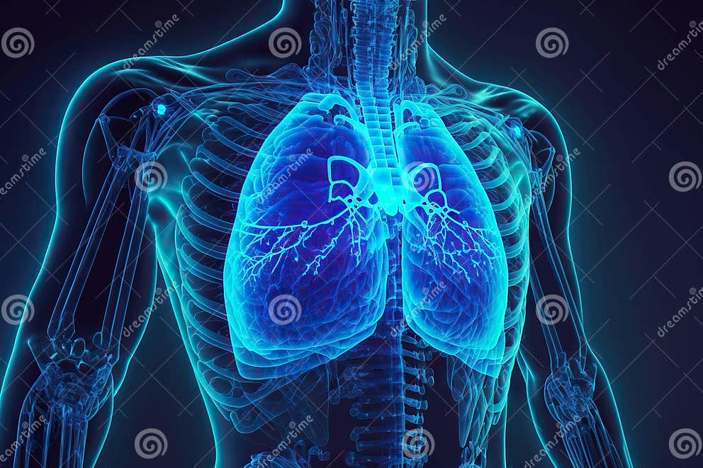 3D Render Neon Image of Internal Human Organs with Blue Backlight Stock ...