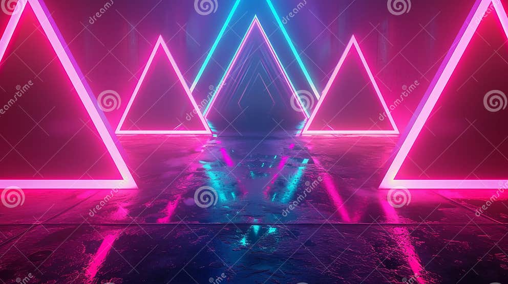 3d Render, Neon Light Triangle, Virtual Reality, Triangular Esoteric ...