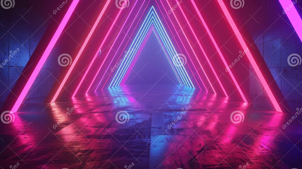 3d Render, Neon Light Triangle, Virtual Reality, Triangular Esoteric ...