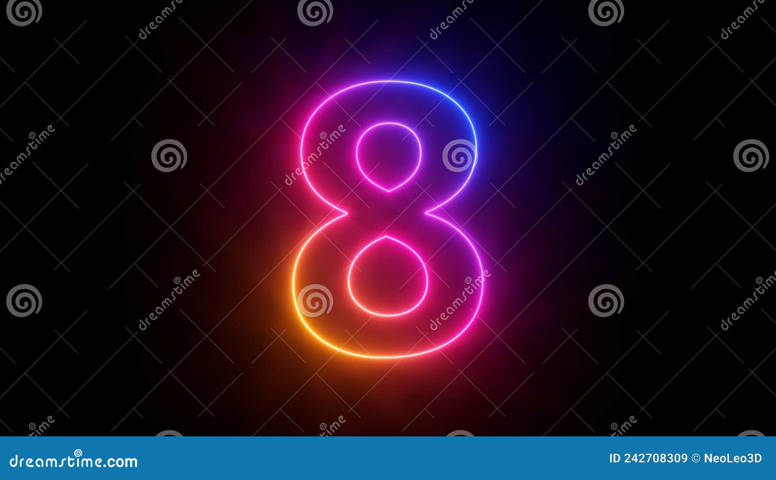 3d Render, Neon Number Eight Glowing with Gradient Colors, Isolated on ...
