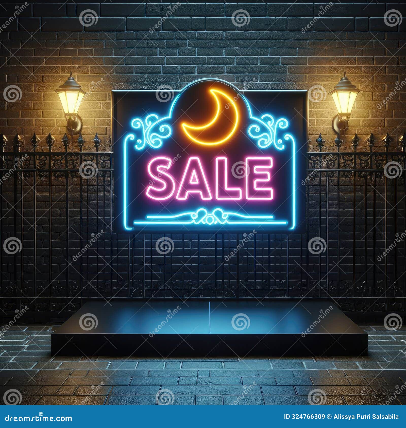 3D Render of Neon Signs on Blackboard Sale Stock Illustration ...