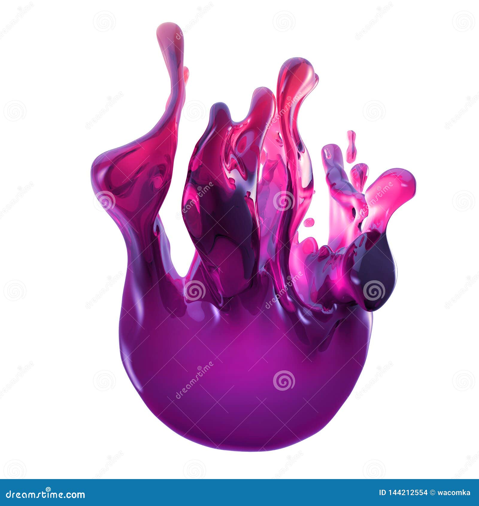 3d Render of Neon Splash, Pink Liquid, Drink Splashing, Falling Down ...