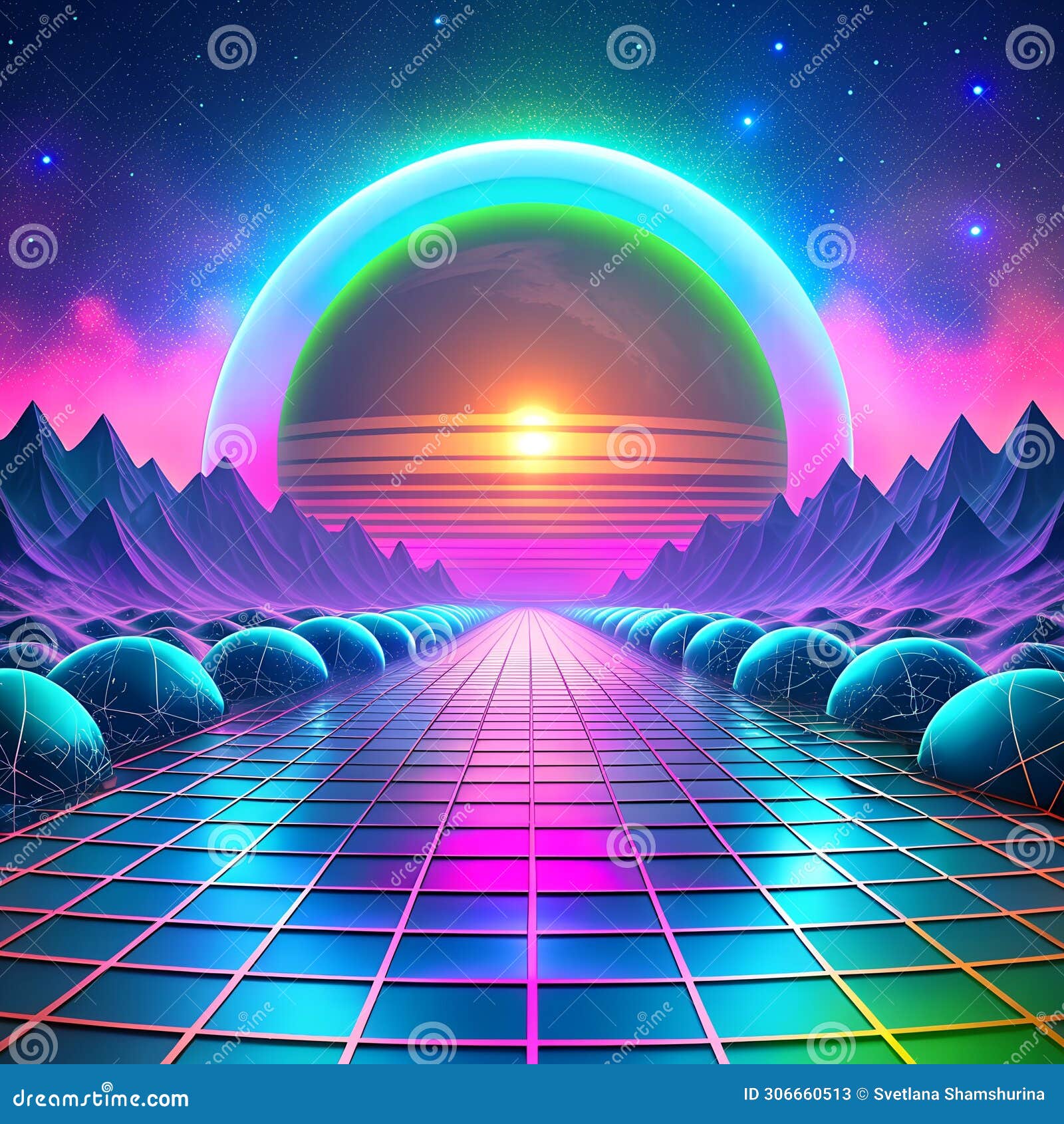 Neon Sunset: Abstract Greek City-states In Y2k Databending Twist Stock ...