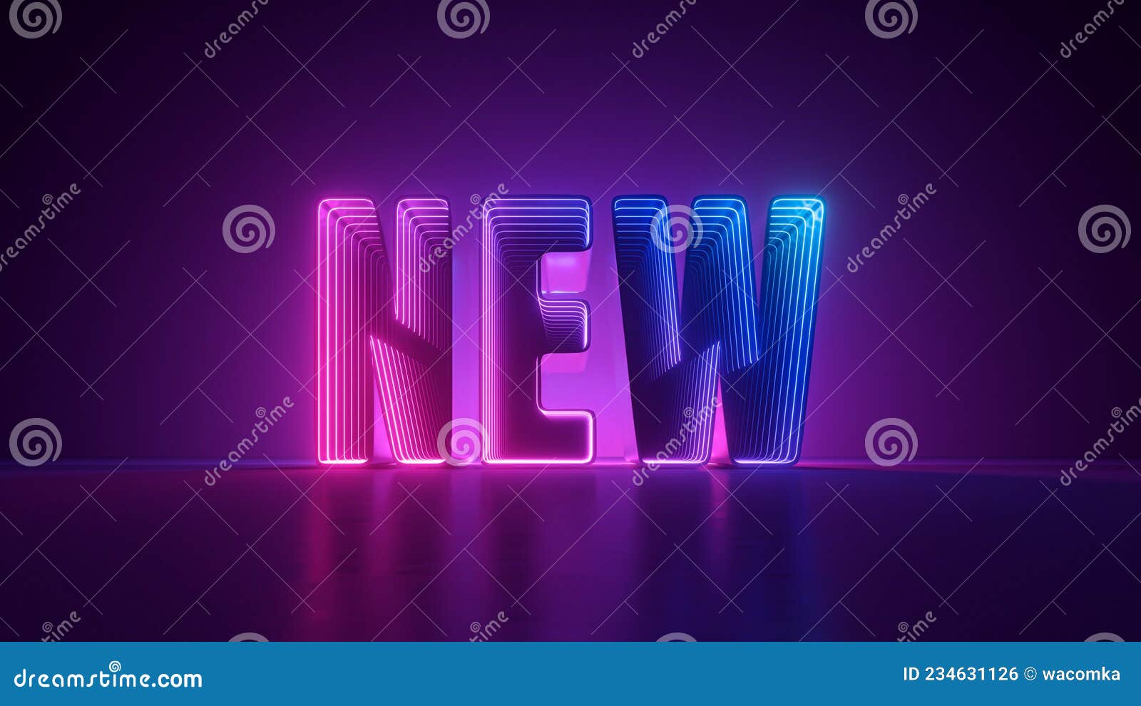 3d Render, Neon Word New Glowing with Pink Blue Light Stock ...