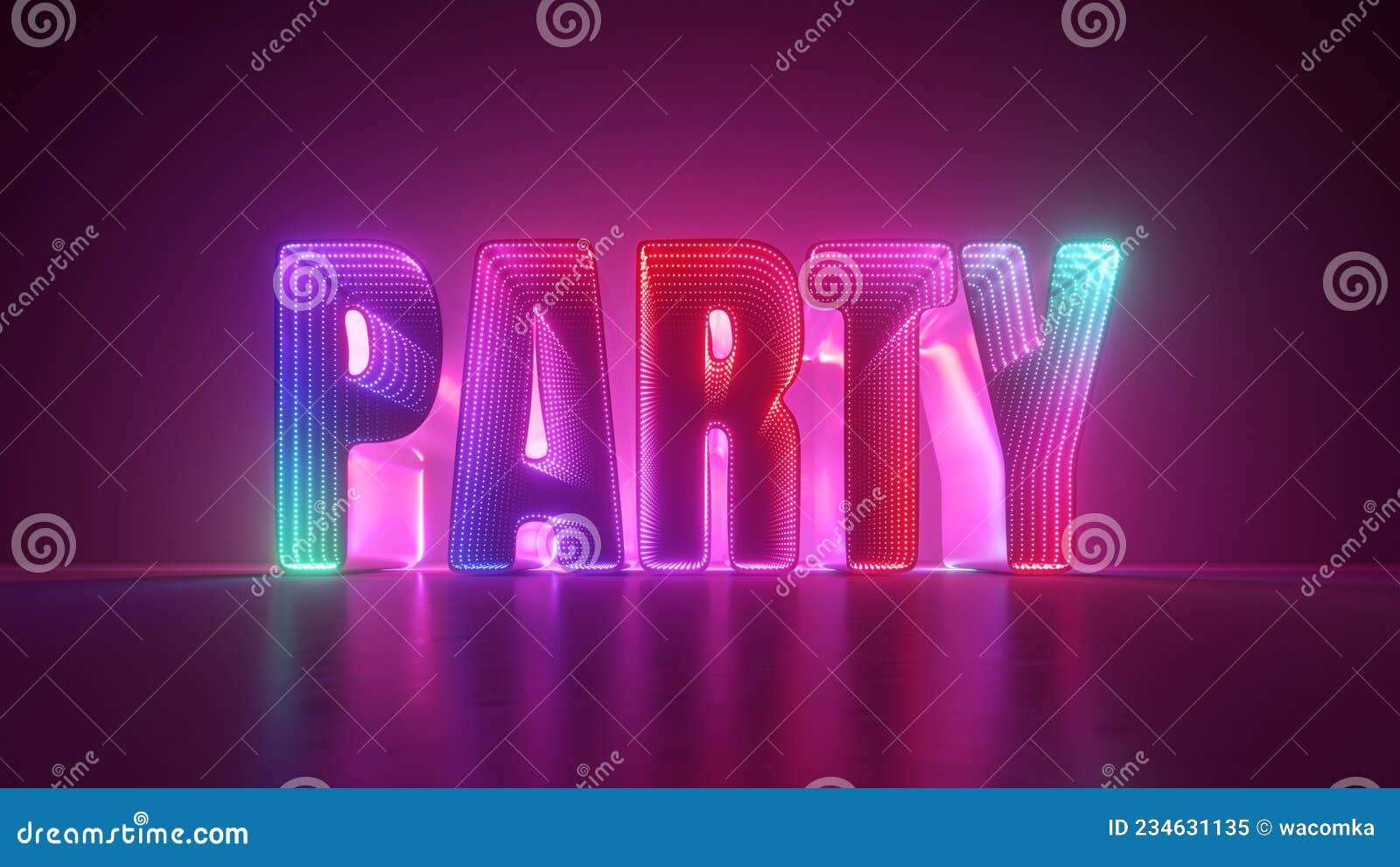 3d Render, Neon Word Party Glowing with Pink Blue Light, Modern Fun ...