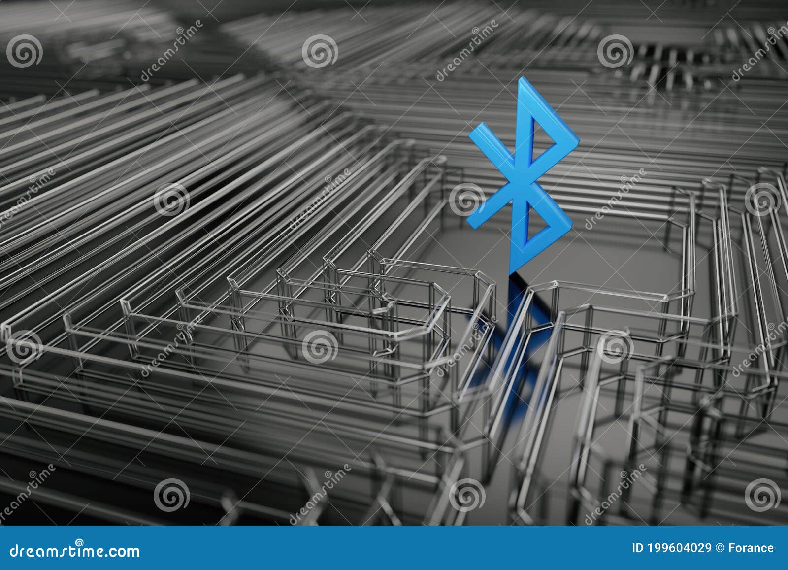 3D Render of Network Bluetooth Symbol Surrounded by Metalic Maze ...
