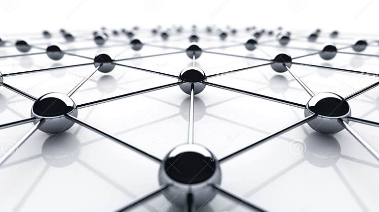3D Render of a Network of Connected Spheres on a Reflective Surface ...