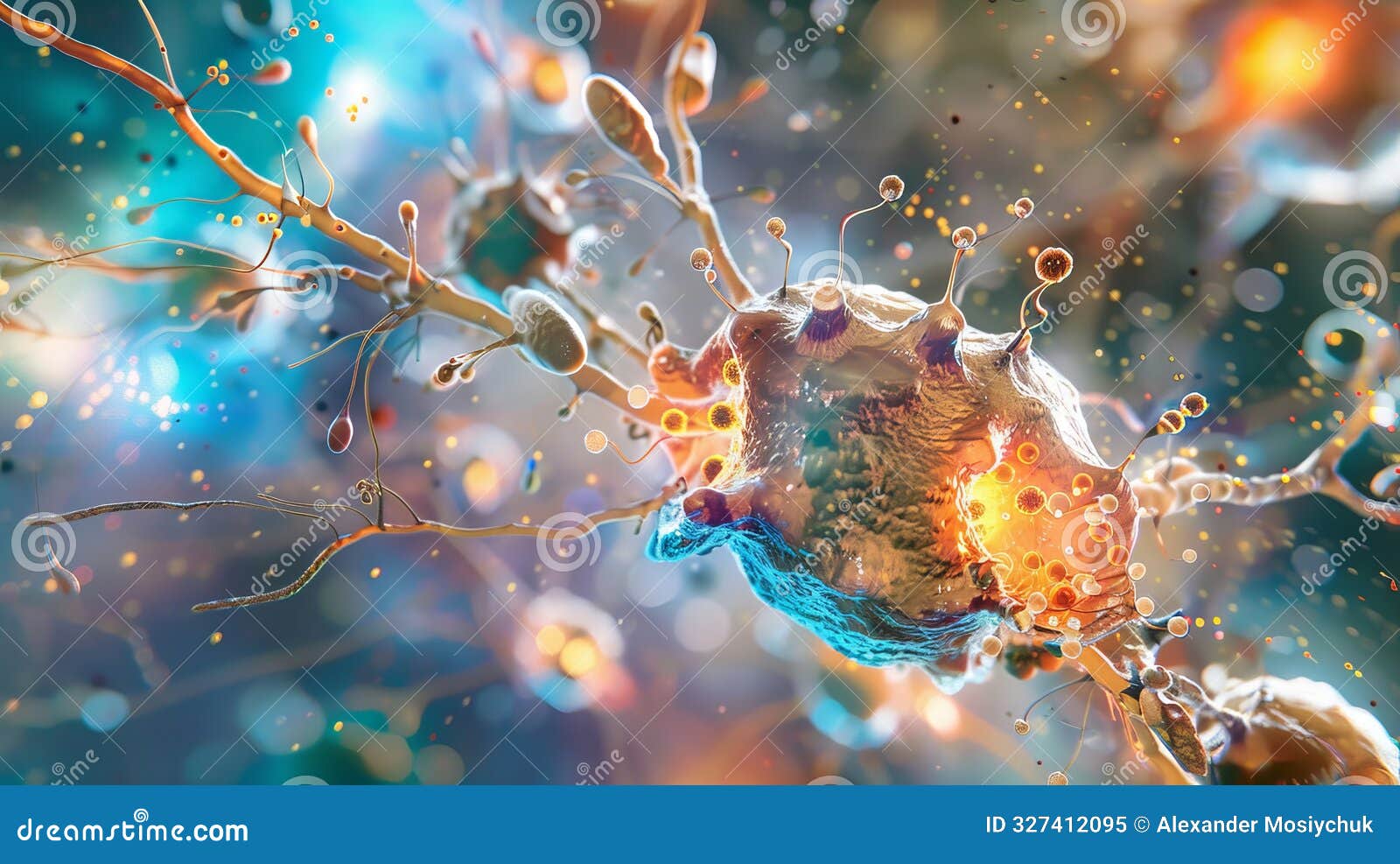A 3d Render of a Neuron with Dendrites and Synapses Stock Illustration ...