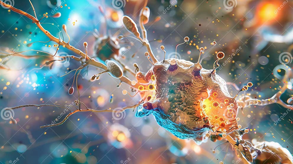 A 3d Render of a Neuron with Dendrites and Synapses Stock Illustration ...