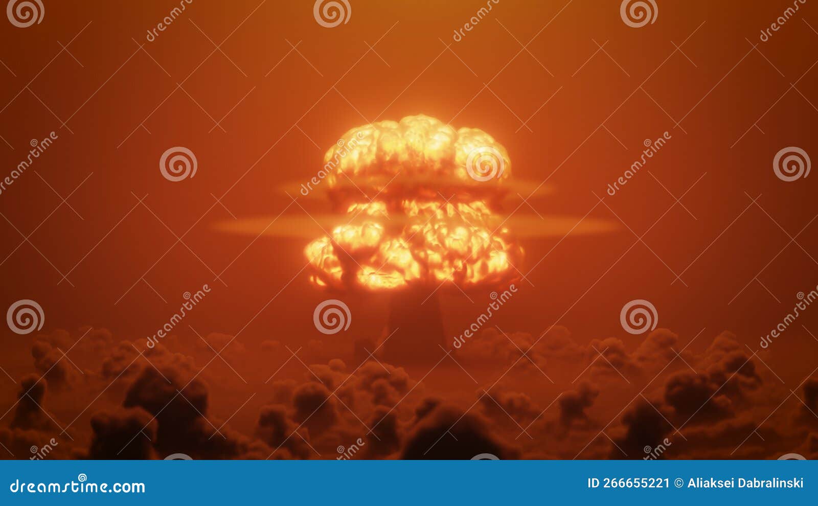 3d Render Nuclear Explosion Above the Clouds Stock Illustration ...