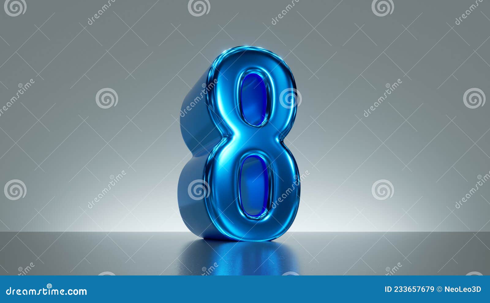 3d Render, Number Eight, Blue Glossy Metallic Symbol Stock Illustration ...