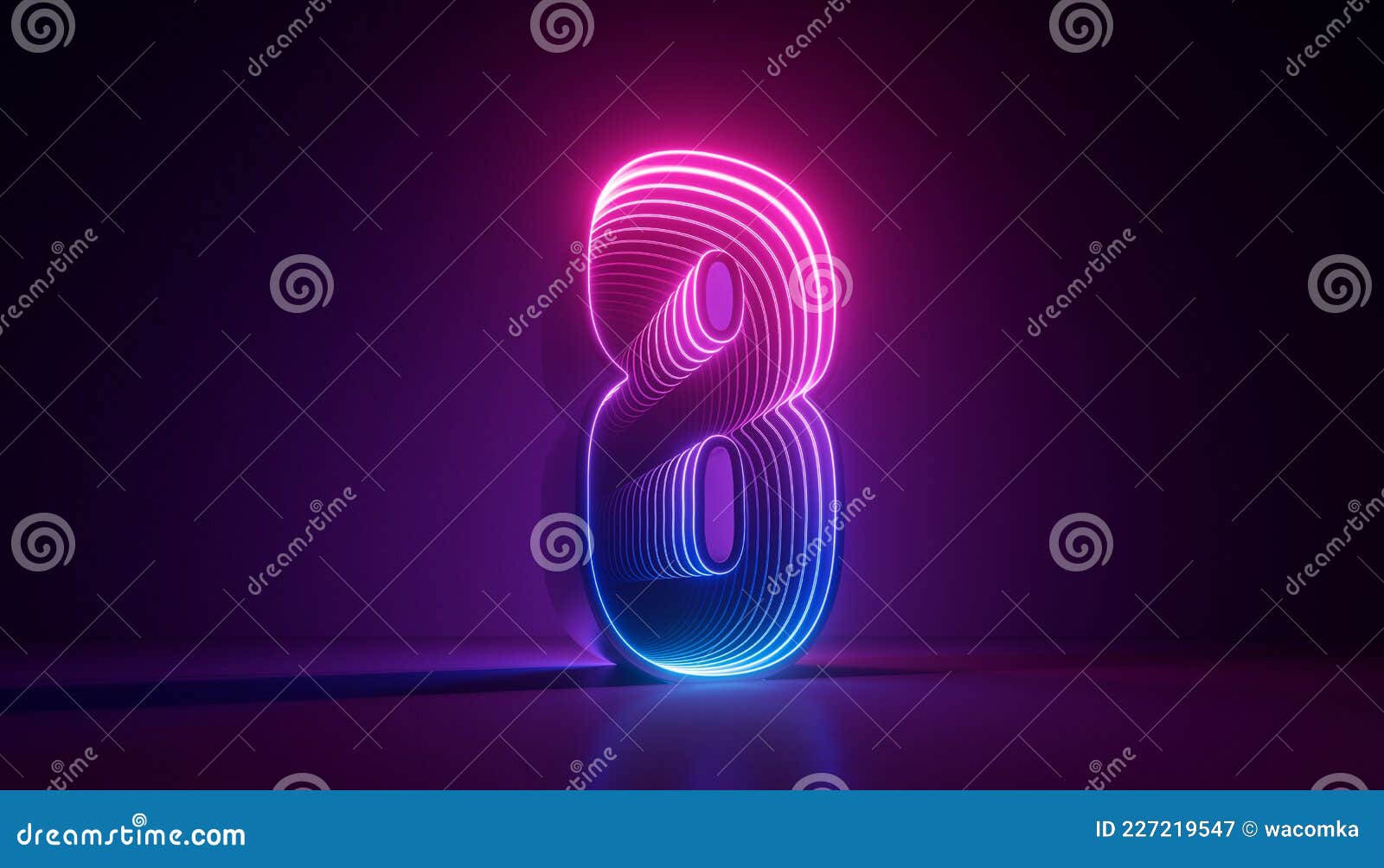 3d Render, Number Eight, Digital Symbol, Pink Blue Gradient Neon Light ...